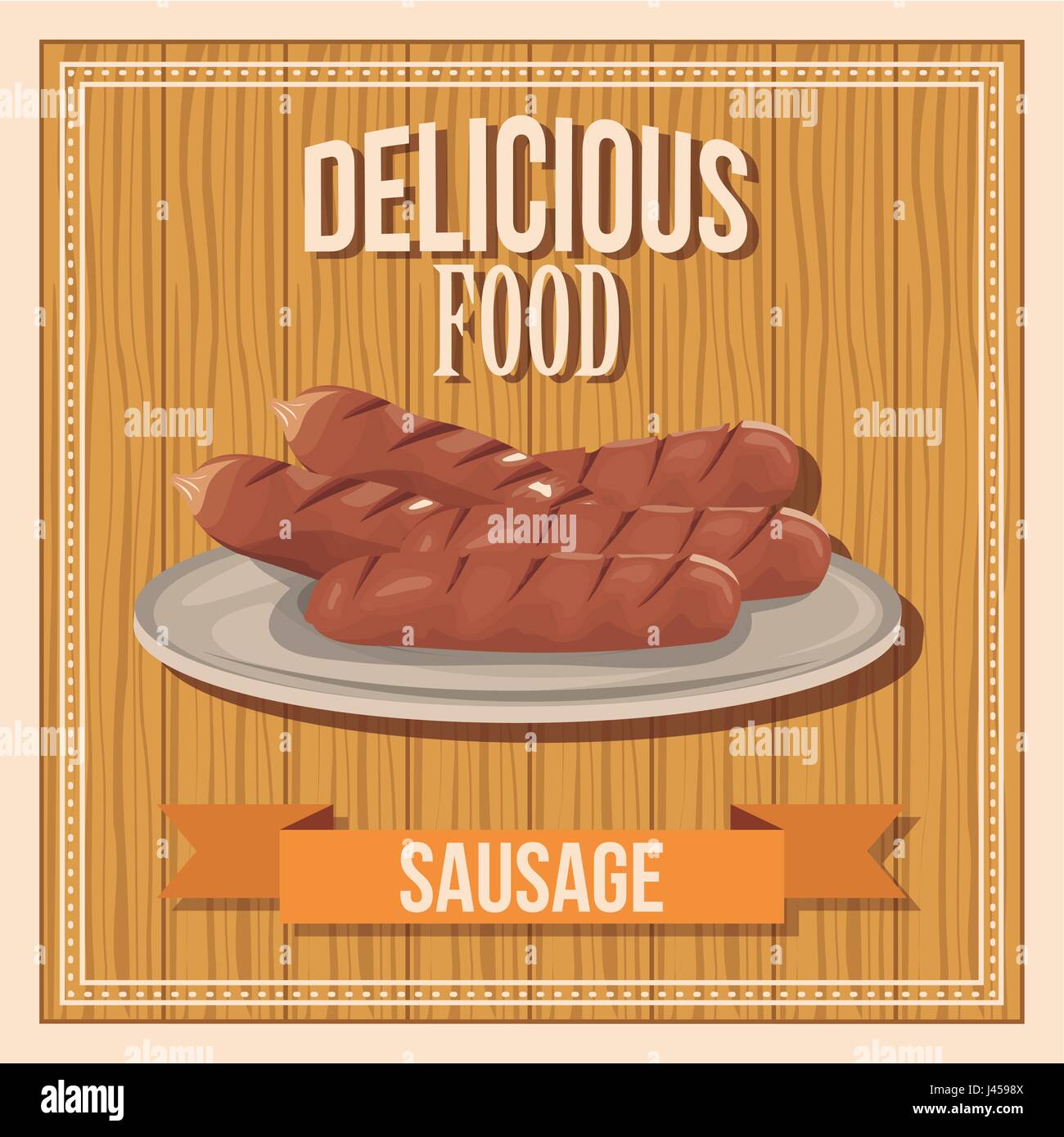delicious food. sausages fast food. poster wooden background Stock ...