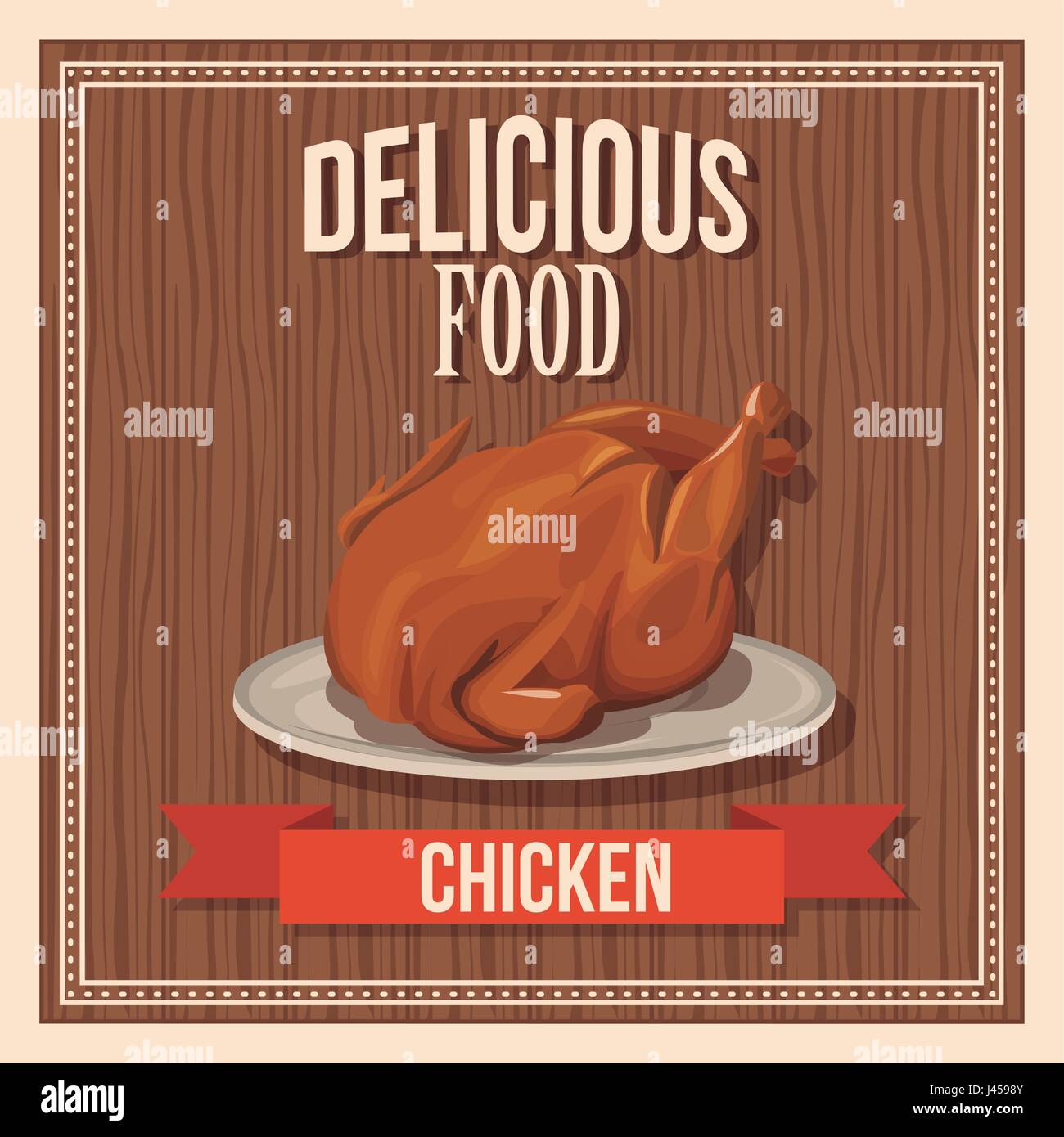delicious food. roasted chicken fast food. poster wooden background ...