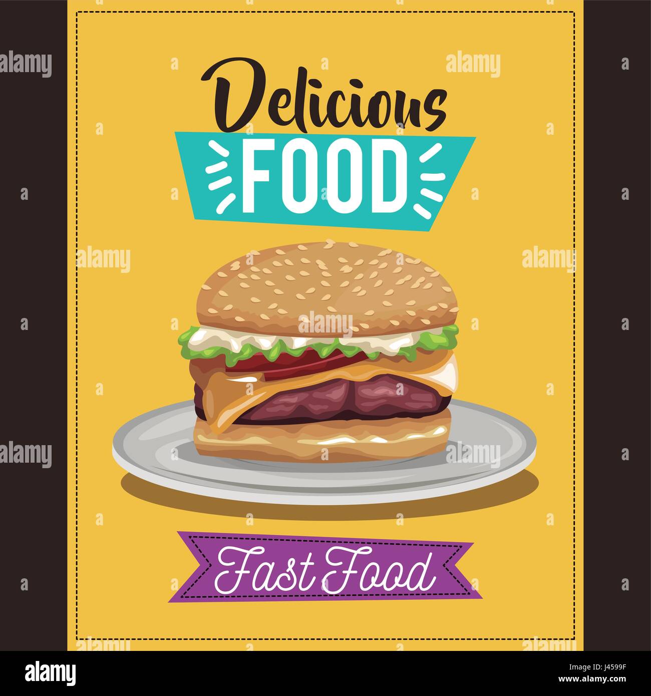 delicious food poster. burger fast food menu dish Stock Vector Image ...