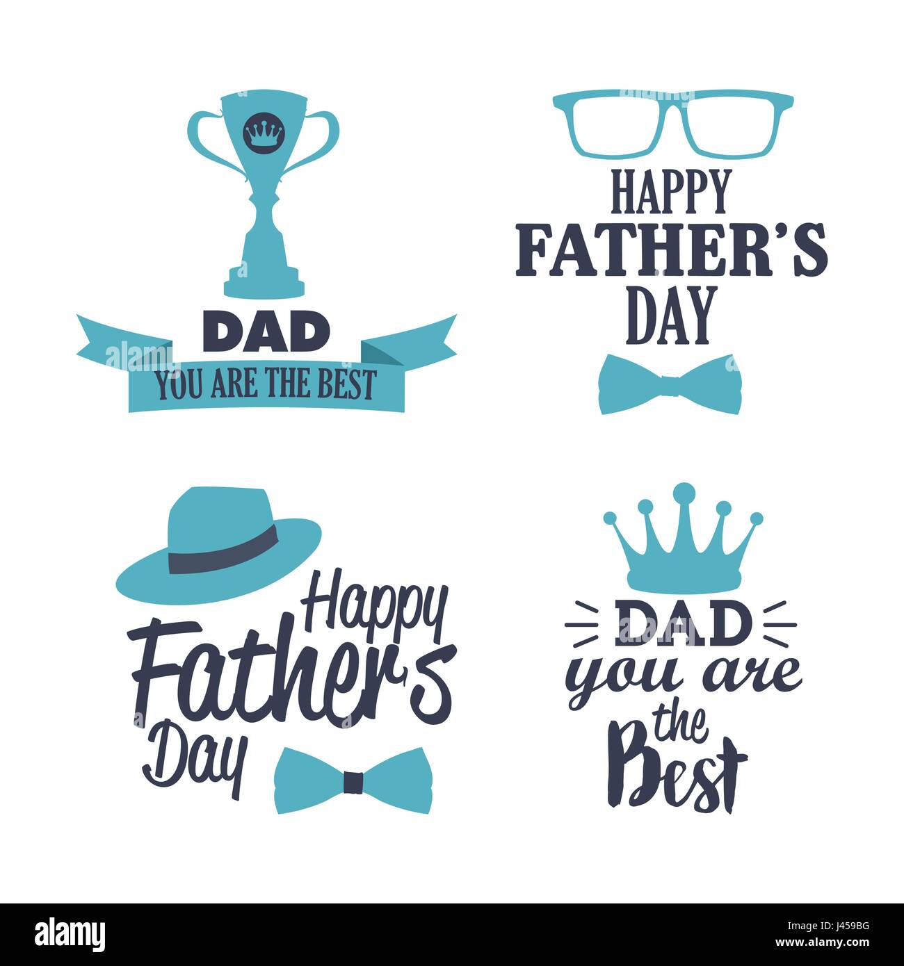 happy father day best dad badge element set blue tone design Stock ...