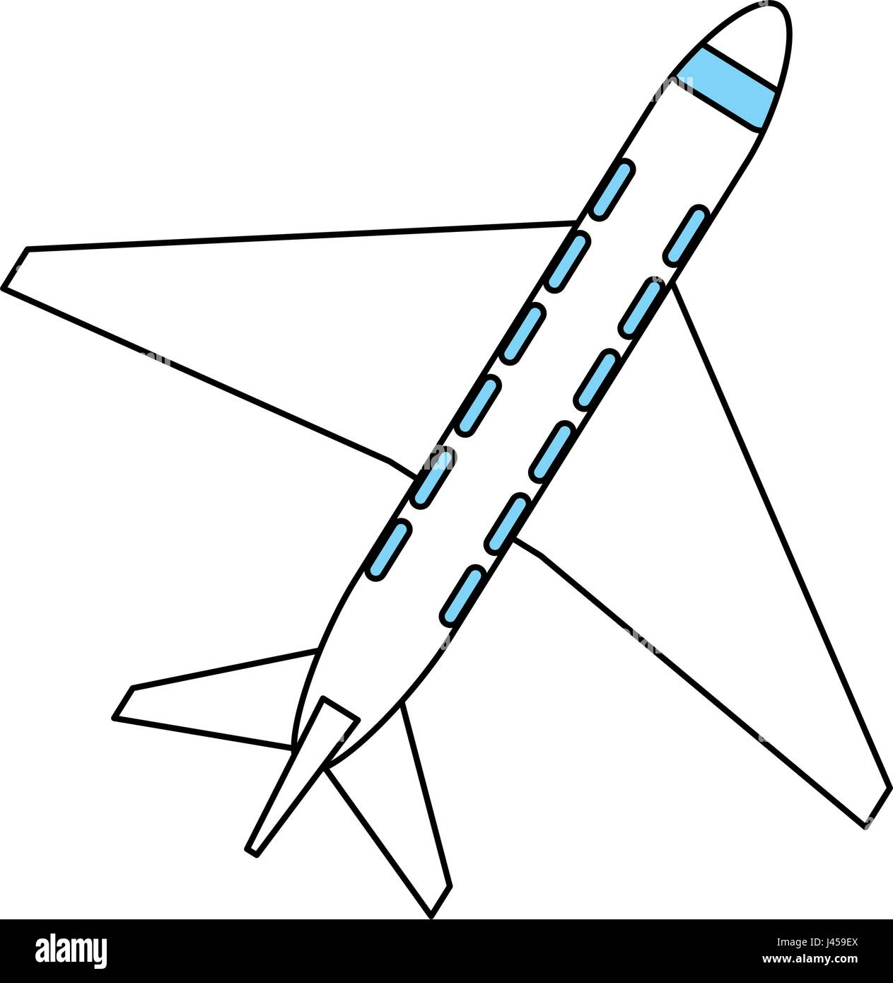 color silhouette cartoon top view travel airplane Stock Vector Image ...