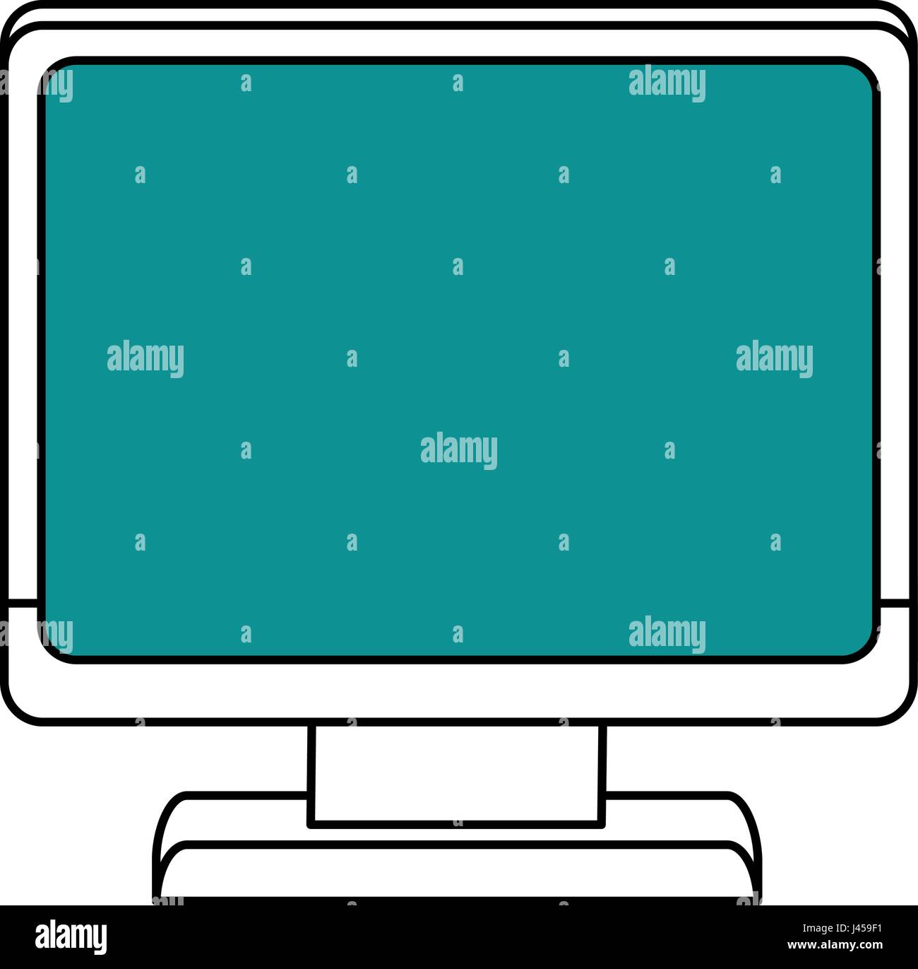 color silhouette cartoon front view computer with blue display Stock ...