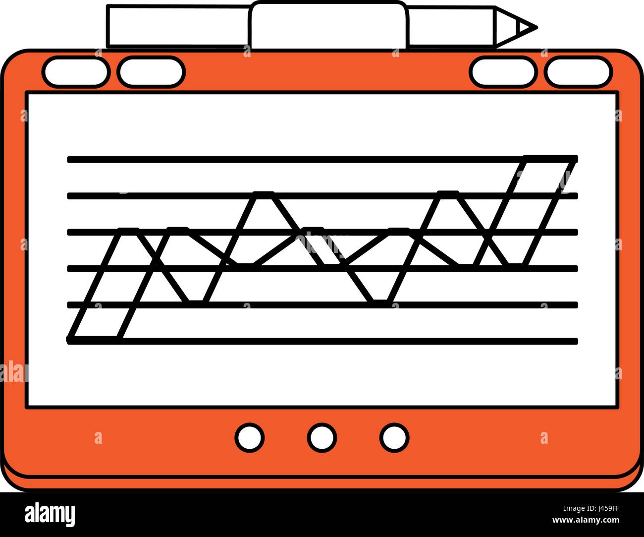 color silhouette cartoon orange digitizing tablet with pencil Stock ...
