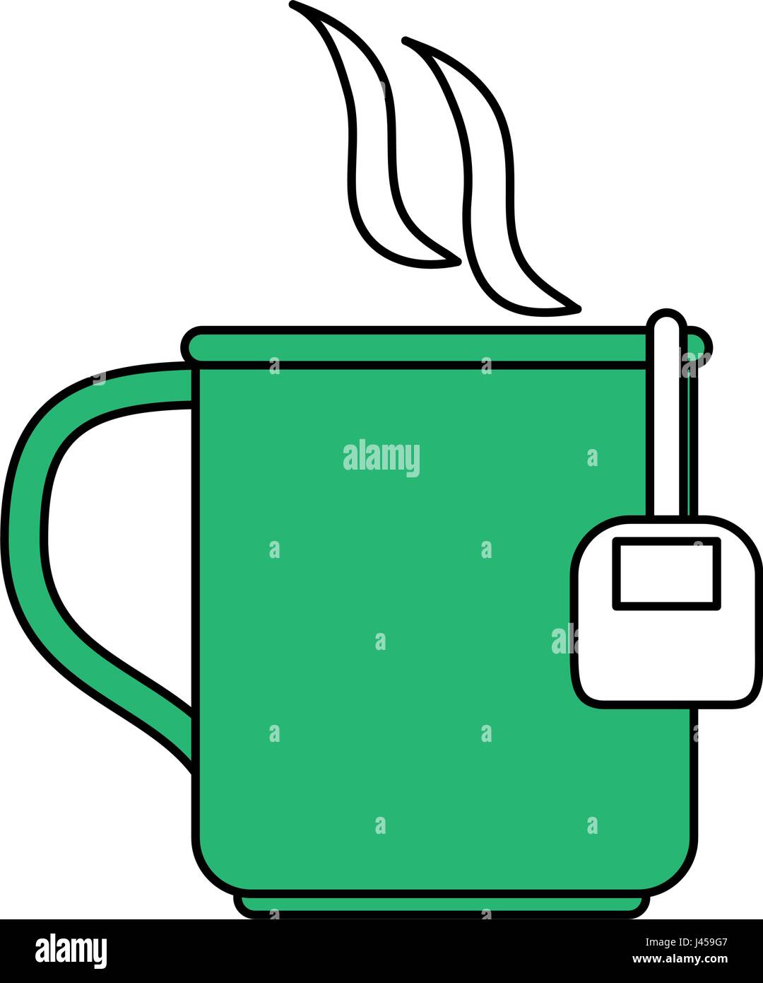 color silhouette cartoon green mug with bag tea and steam Stock Vector ...