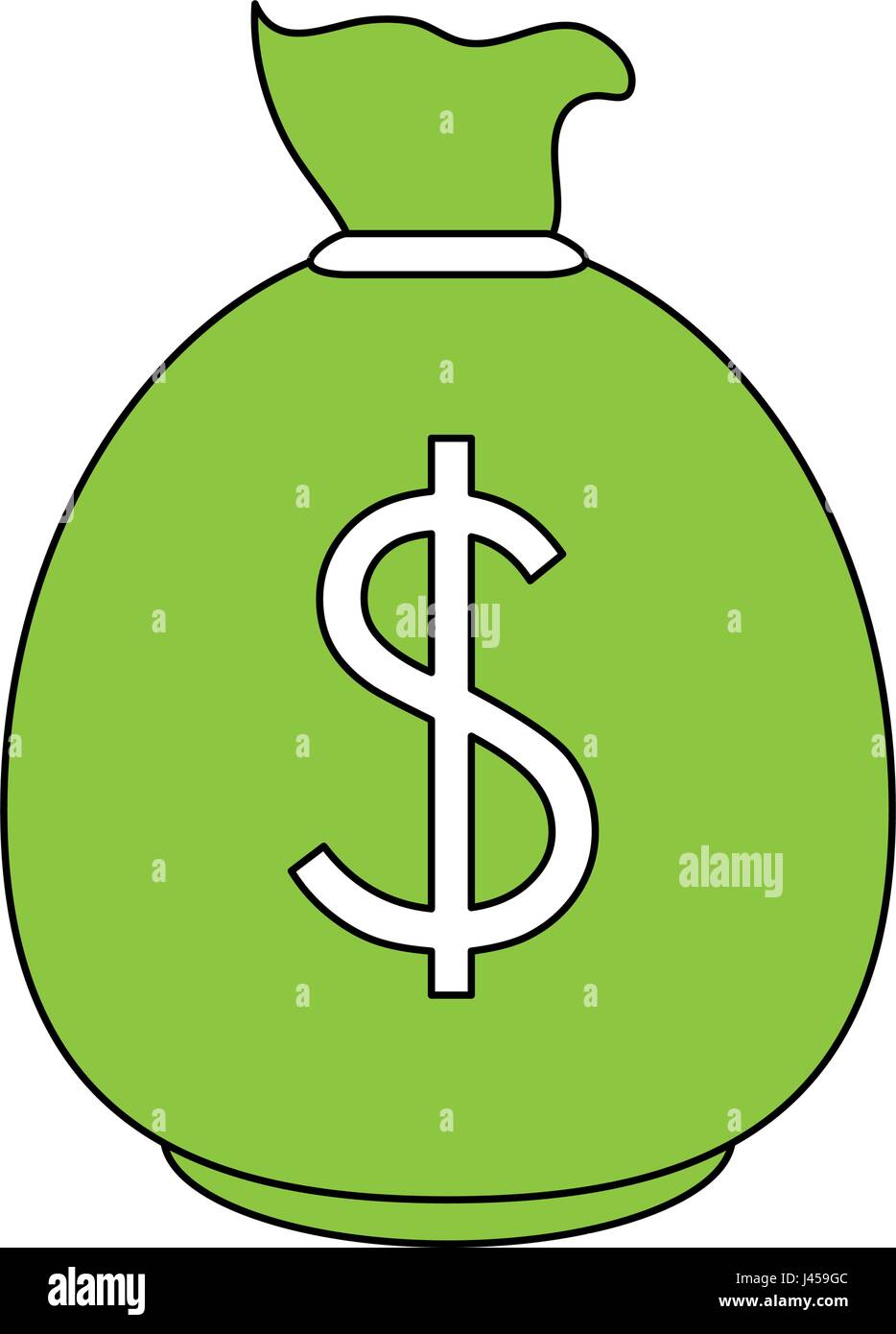 color contour cartoon green money bag with dollar symbol Stock Vector ...