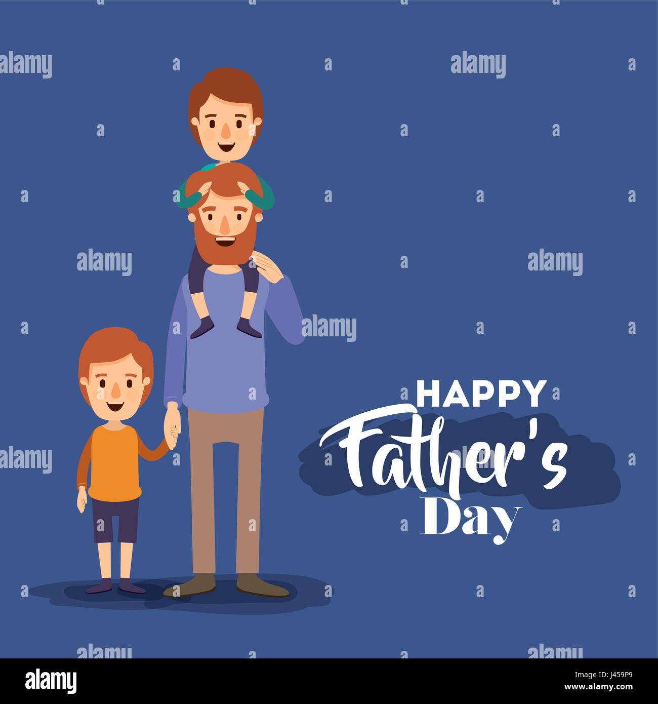 dark blue background with dad and two kids on the fathers day Stock ...