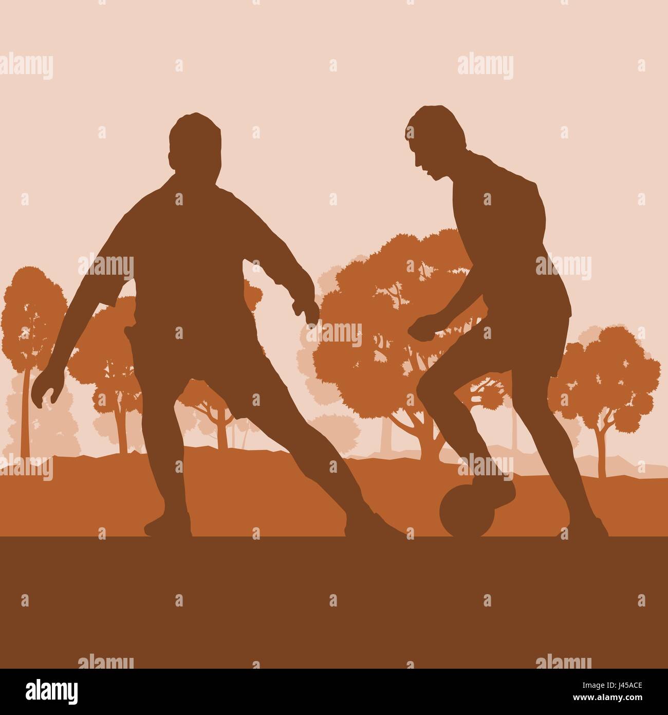 Soccer player man in field vector background landscape with trees Stock ...