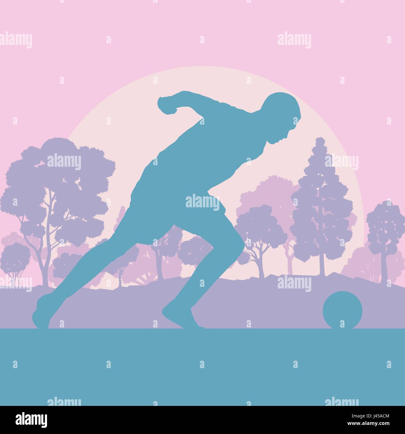 Soccer player man in field vector background landscape with trees Stock ...