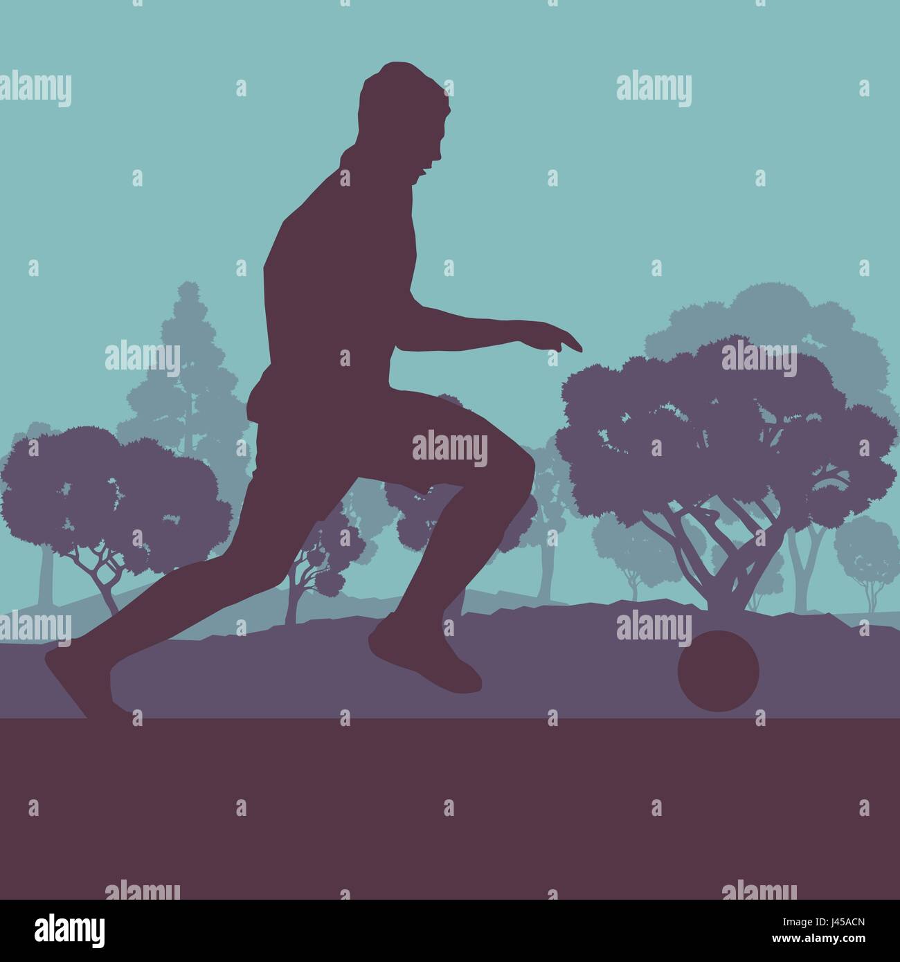 Soccer player man in field vector background landscape with trees Stock ...