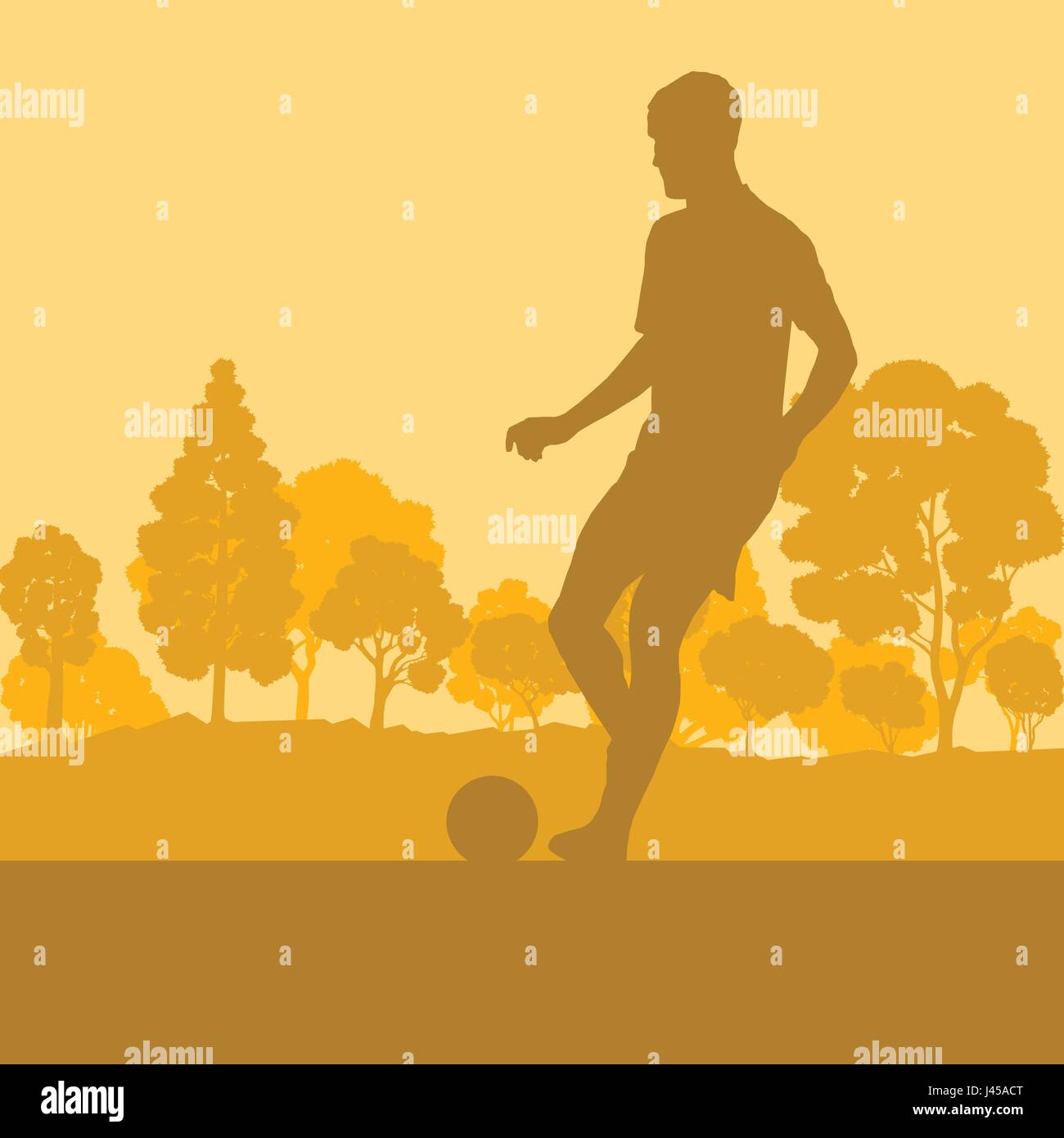 Soccer player man in field vector background landscape with trees Stock ...