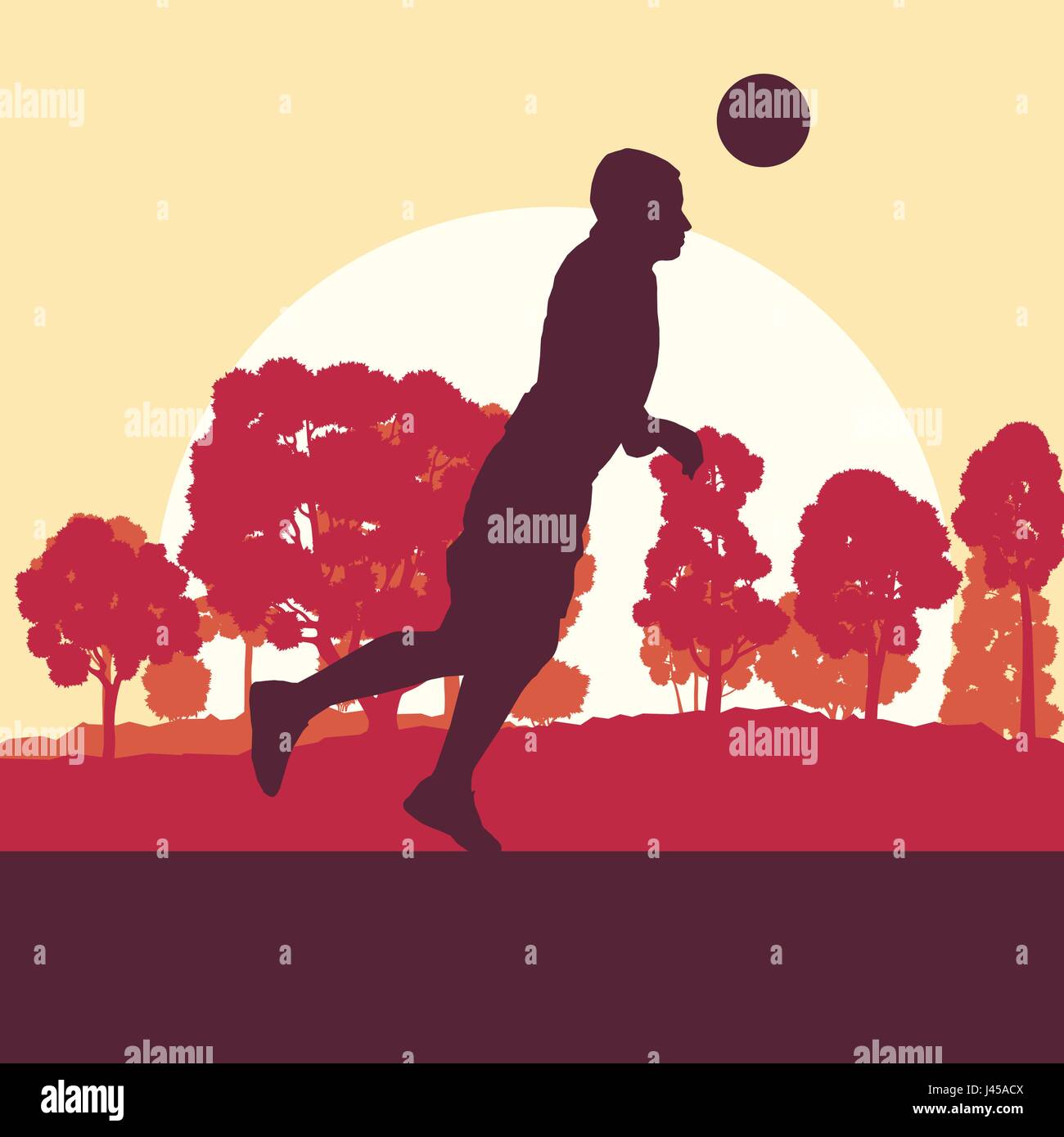 Soccer player man in field vector background landscape with trees Stock ...