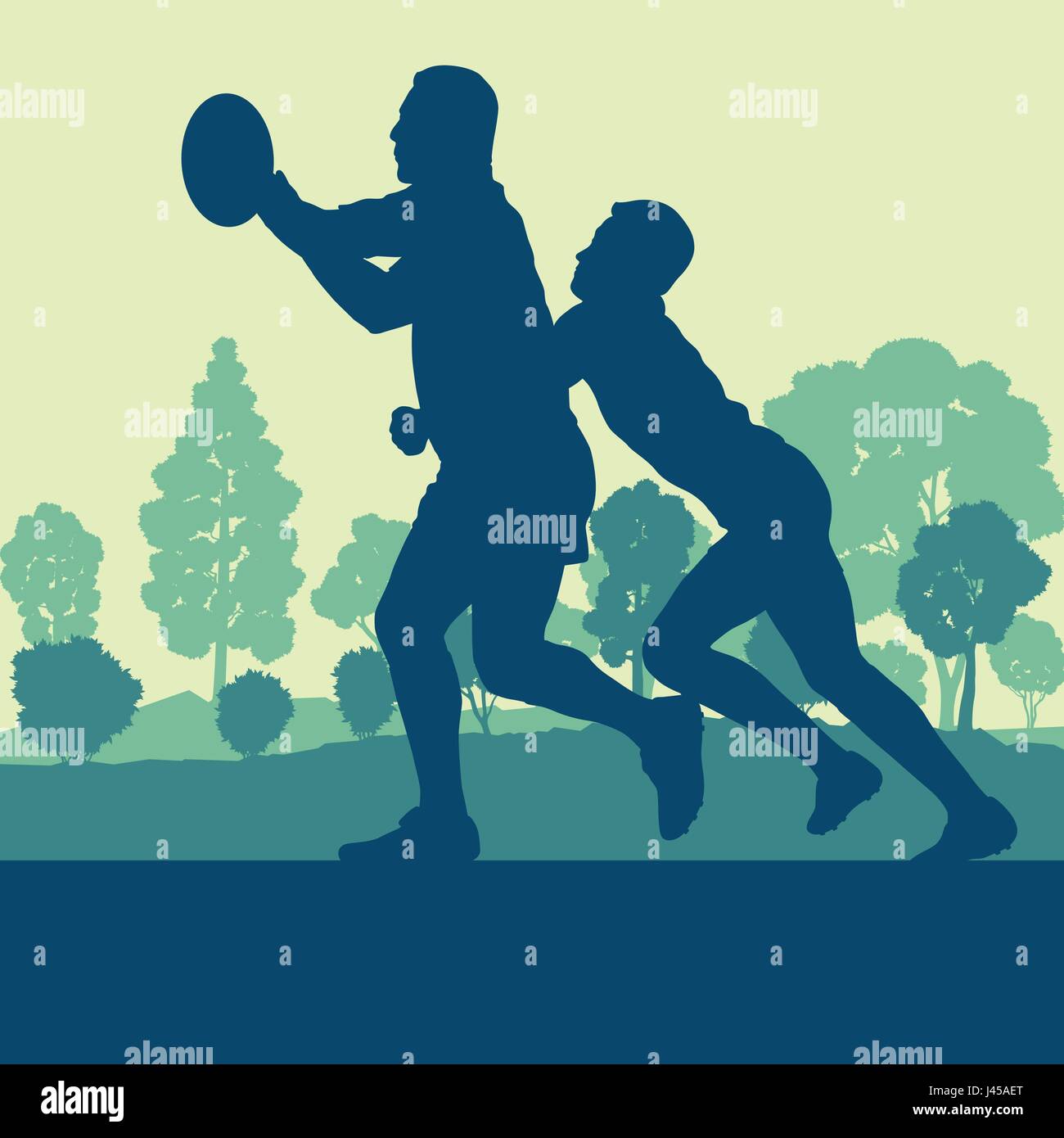 Rugby player man landscape vector background with forest trees Stock ...