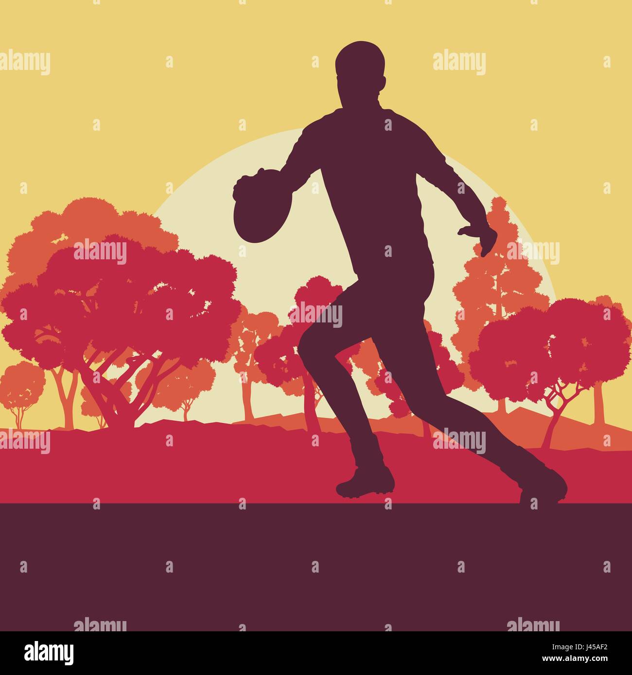 Rugby player man landscape vector background with forest trees Stock ...