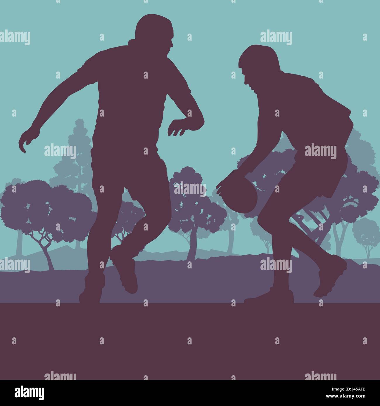 Rugby player man landscape vector background with forest trees Stock ...