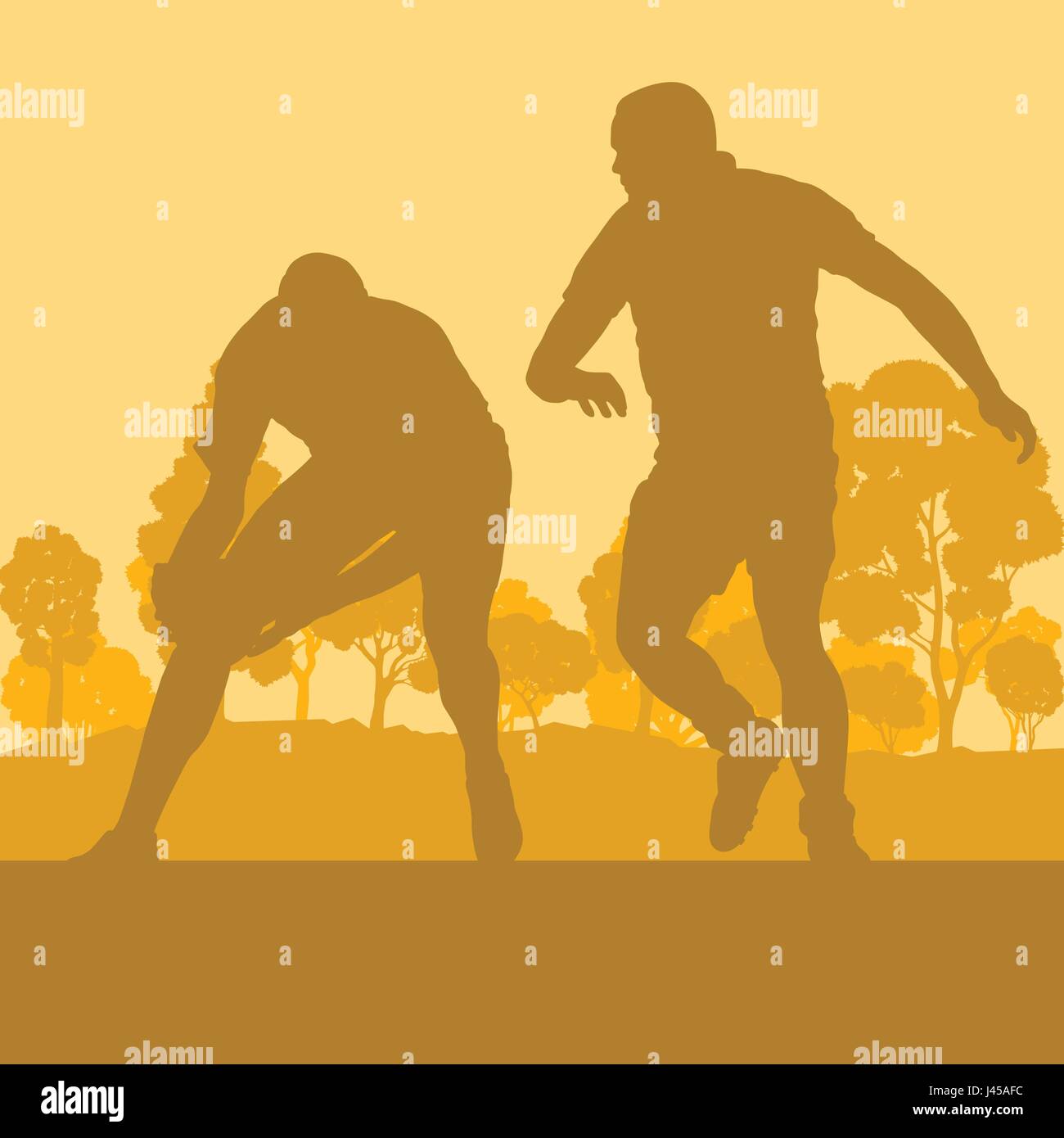 Rugby player man landscape vector background with forest trees Stock ...