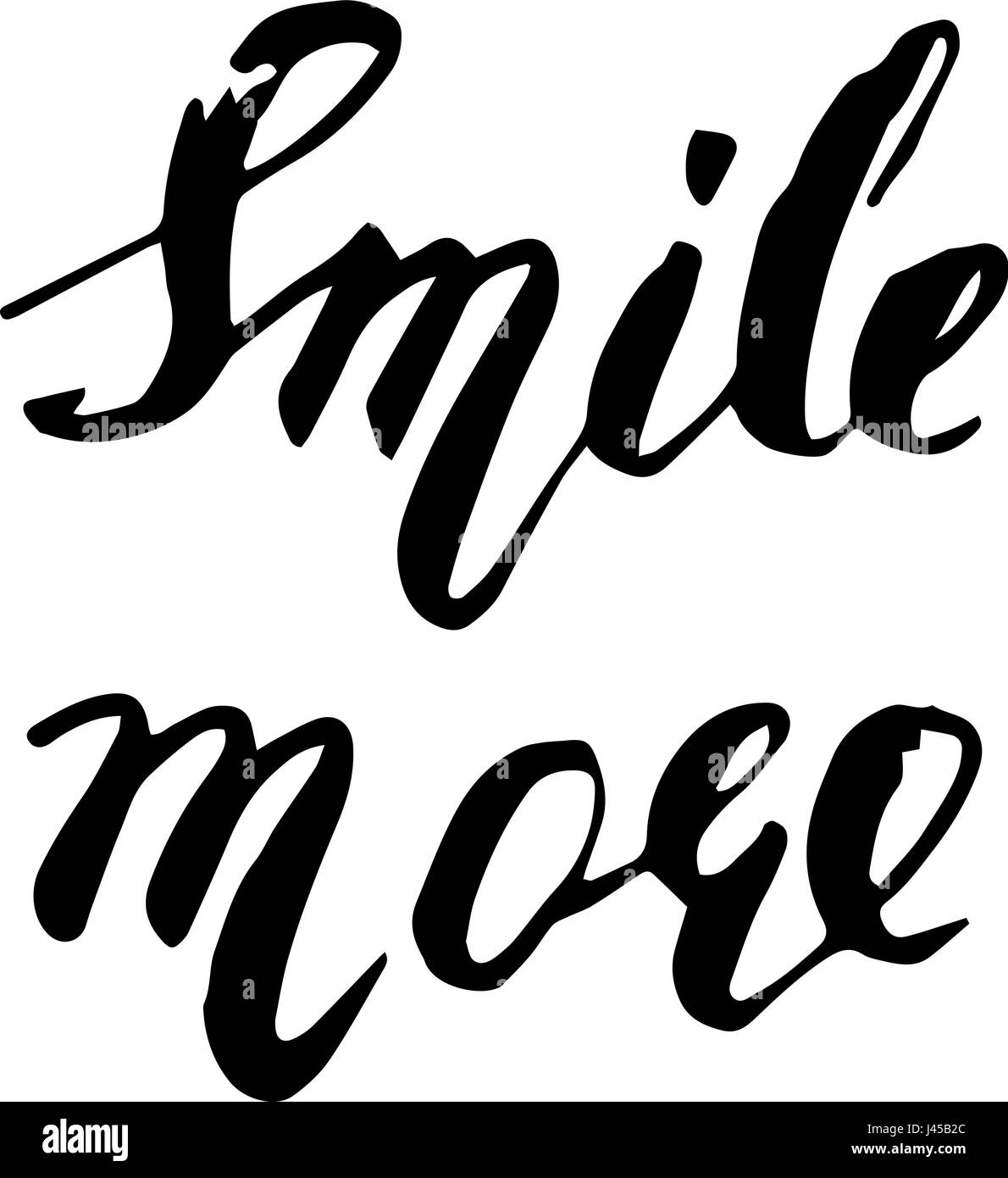 Smile more. Inspirational quote handwritten with black ink and brush ...