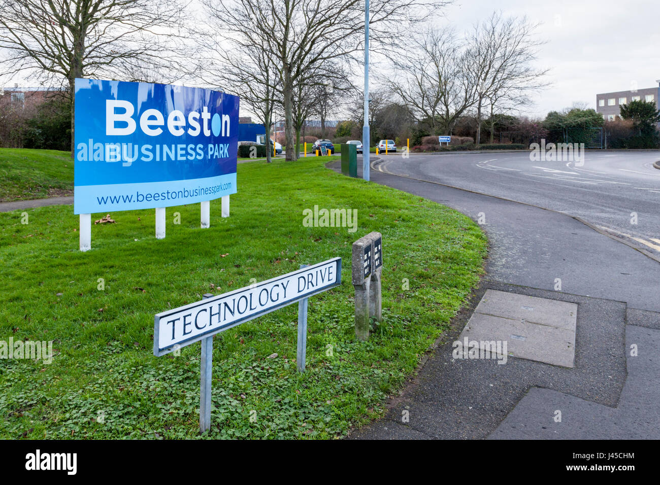 Sign and entrance to Beeston Business Park, Nottinghamshire, England ...