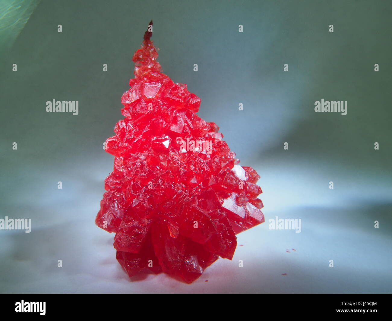 Crimson crystal grown at a high school chemistry experiment. Macro ...