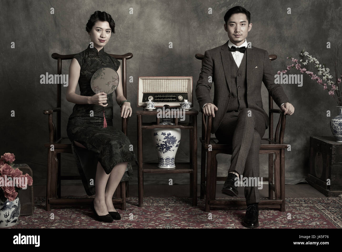 Figure of Retro ladies and gentleman Stock Photo - Alamy