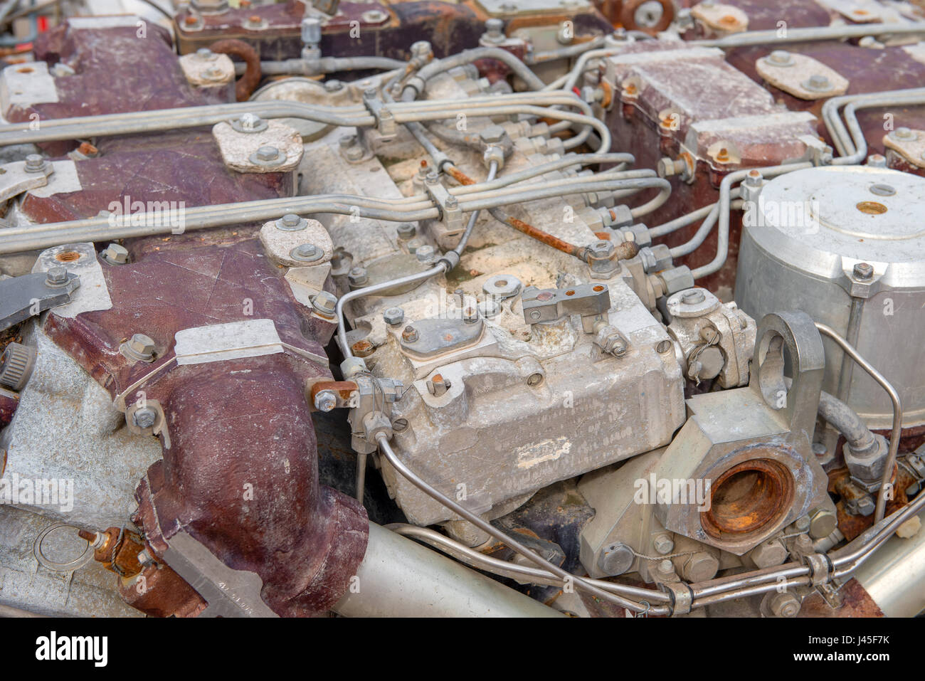 Engine details in perspective. Diesel engine. Motor truck background ...