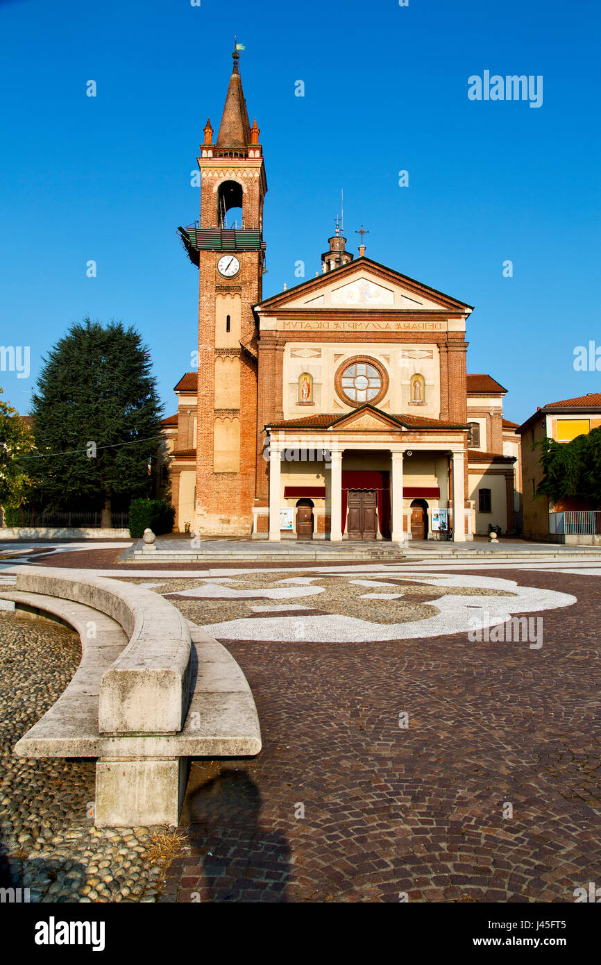 in the parabiago old church closed brick tower sidewalk italy lombardy ...