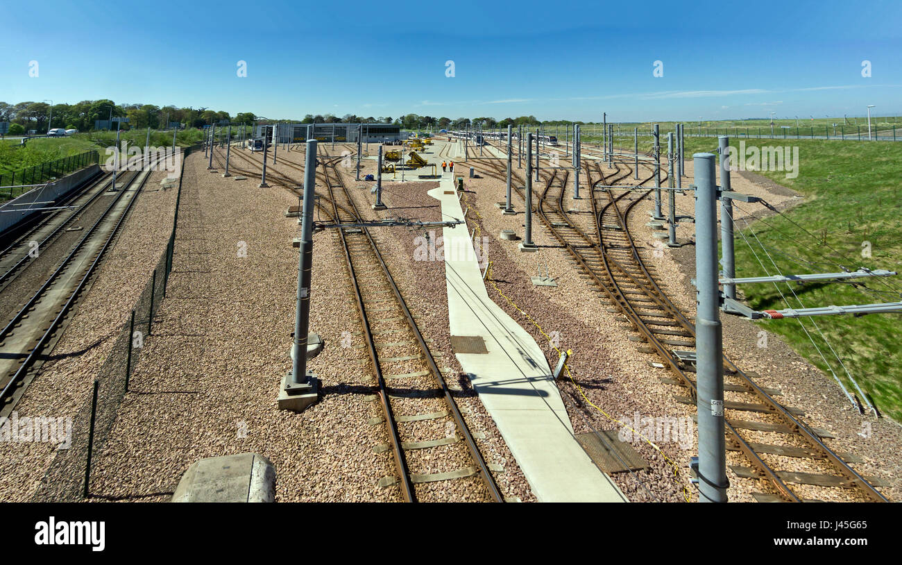 Transport for Edinburgh trams at the tram depot in Gogar in Edinburgh ...