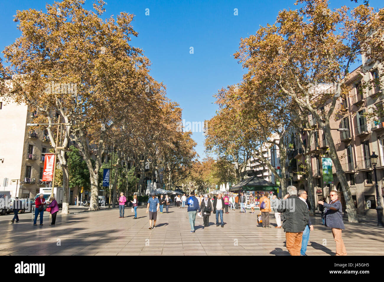 BARCELONA- NOV 15: The famous Ramblas street with walking tourists on ...