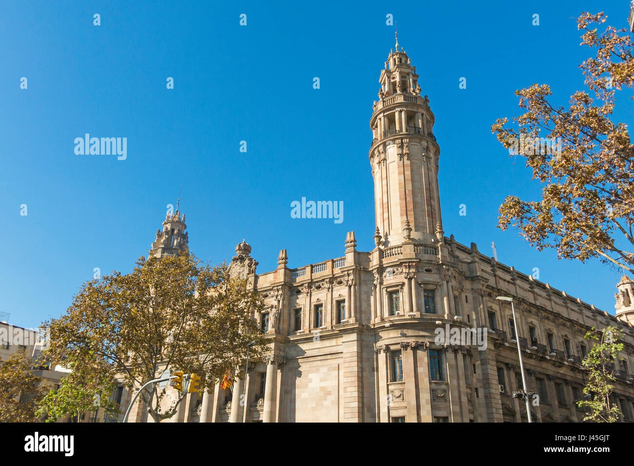 The famous central Post Office building in the city of Barcelona, Spain ...