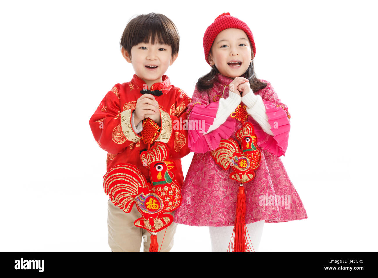 Two children celebrate the new year Stock Photo - Alamy