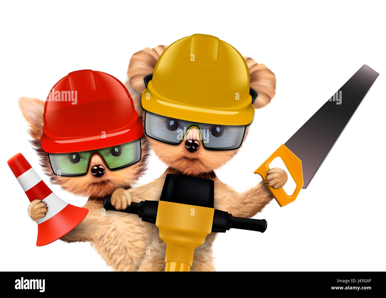 Funny couple of puppies with tools Stock Photo - Alamy