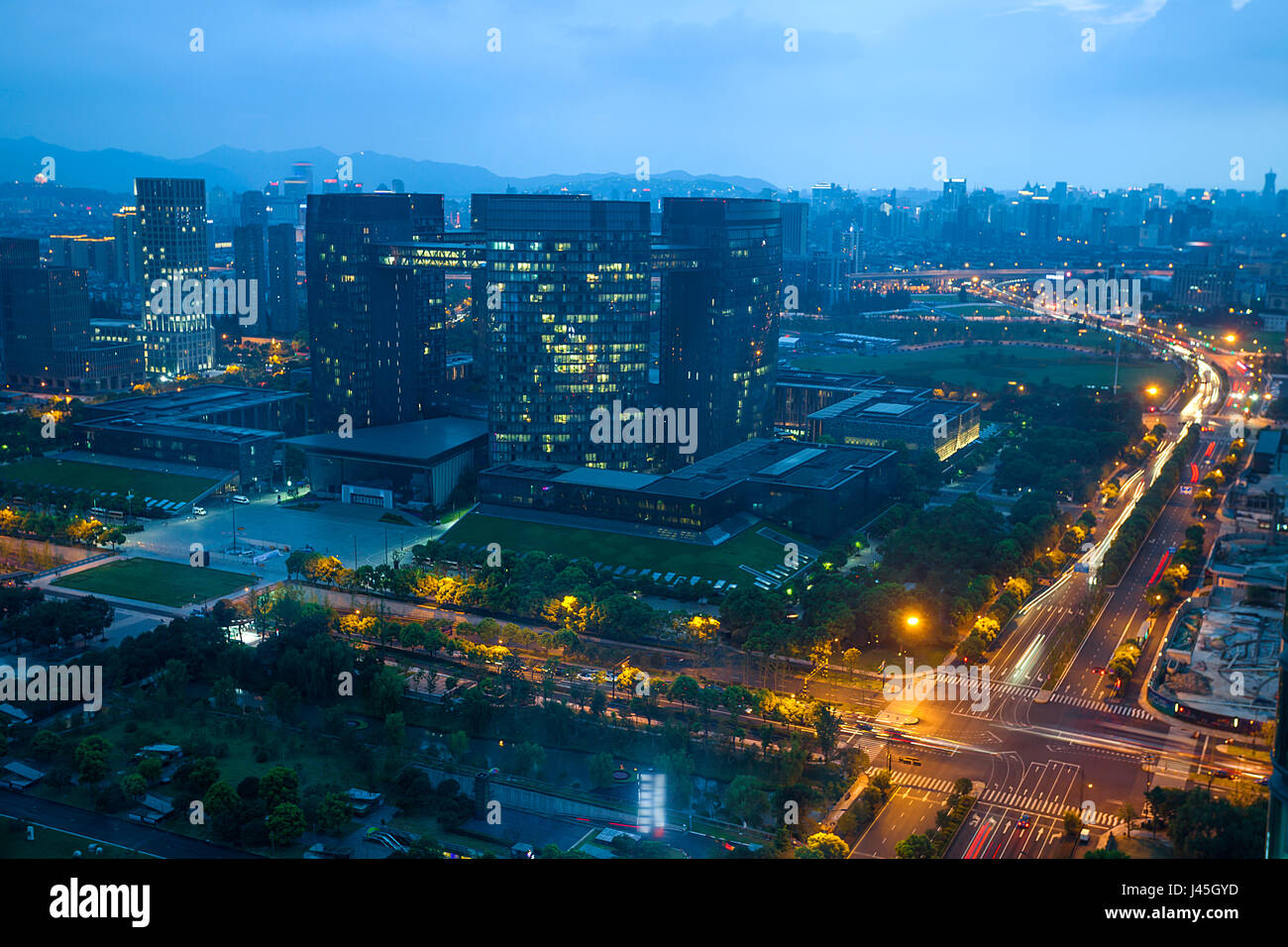 Night view of urban architecture in Hangzhou,Zhejiang Province,China ...