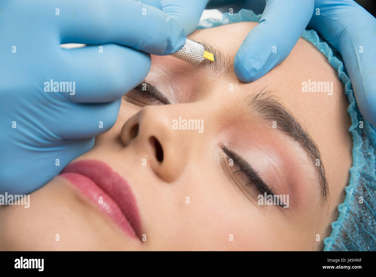 Preparation for the Japanese technique of drawing eyebrows Stock Photo ...