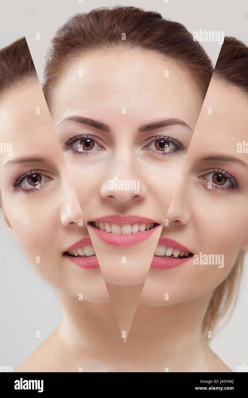 Japanese technique of drawing eyebrows, before and after Stock Photo ...