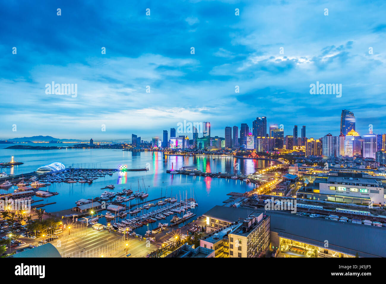 Qingdao Olympic Sailing Center night in Shandong Province,China Stock ...