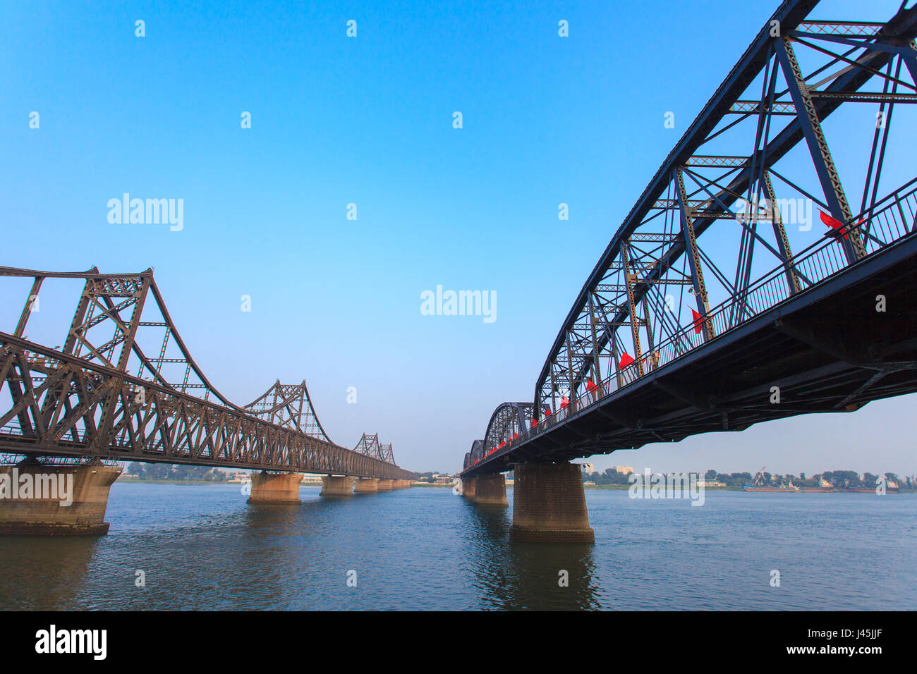 China and North Korea Friendship Bridge,the Yalu River broken bridge ...