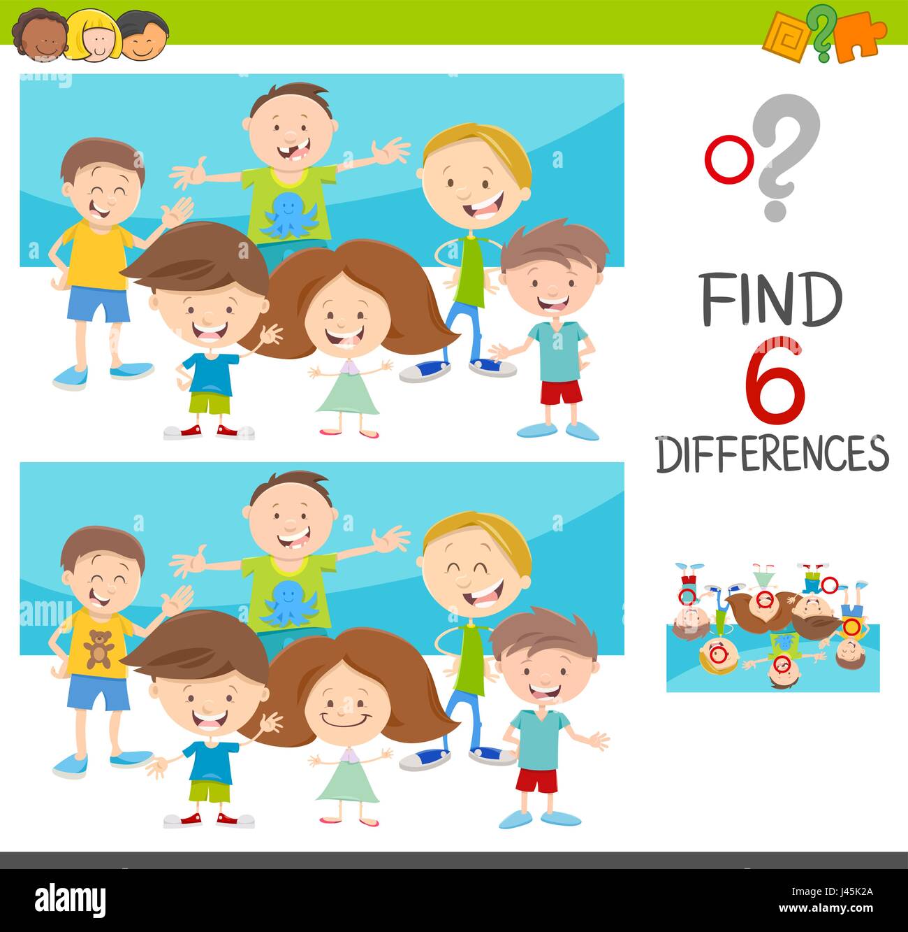 Cartoon Illustration of Spot the Differences Educational Game for Kids ...