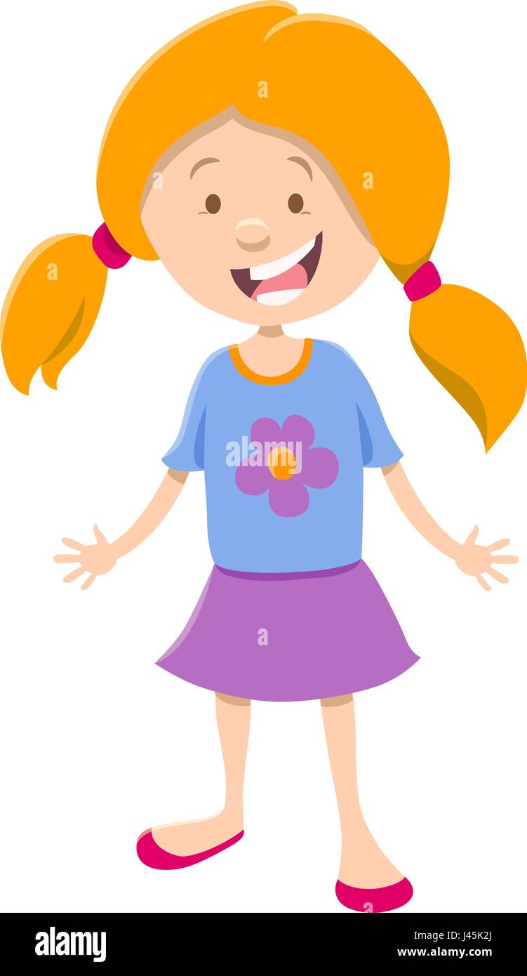 Cartoon Illustration of Cute Little Girl Kid Character Stock Vector ...