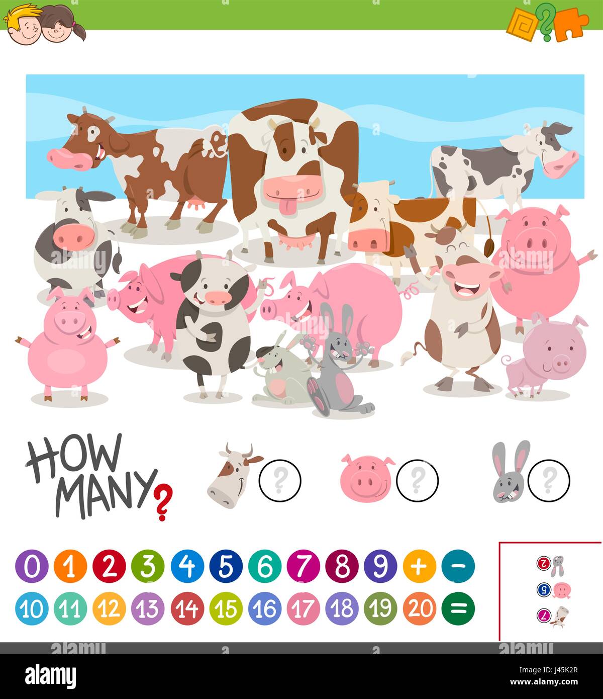 Cartoon Illustration of Educational Mathematical Activity of Counting ...