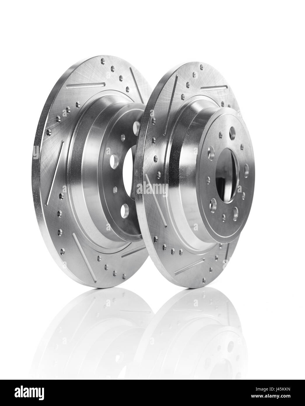 Car brake discs, two rotors isolated on white background. Automotive ...