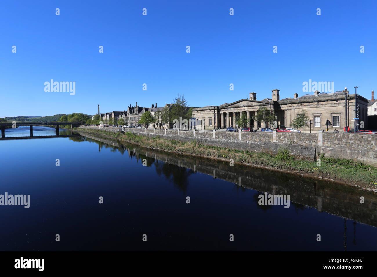 Perth waterfront reflected in River Tay Scotland May 2017 Stock Photo ...