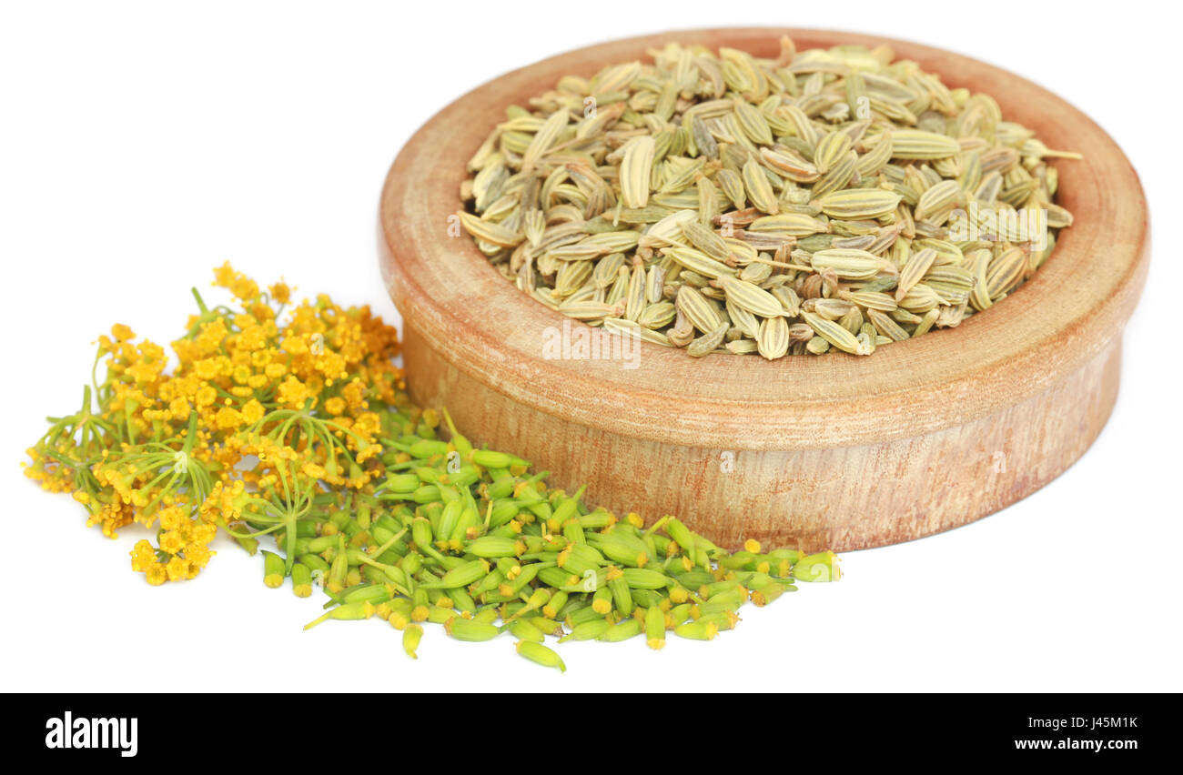 Fennel seeds with flowers over white background Stock Photo - Alamy
