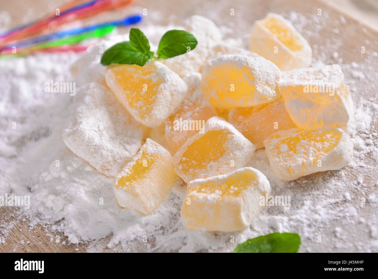 Traditional greek or turkish sweet delight - Loukoumi Stock Photo - Alamy