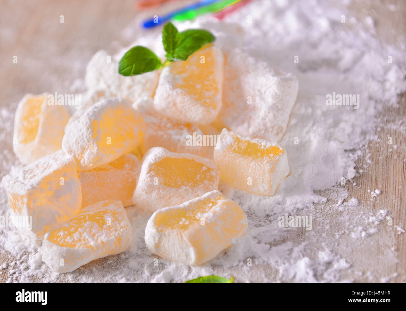 Traditional greek or turkish sweet delight - Loukoumi Stock Photo - Alamy