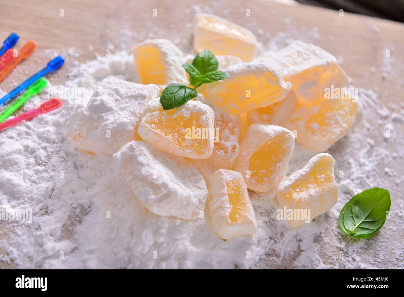 Traditional greek or turkish sweet delight - Loukoumi Stock Photo - Alamy