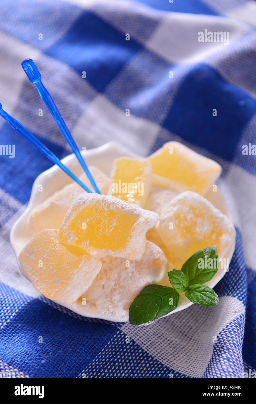 Traditional greek or turkish sweet delight - Loukoumi Stock Photo - Alamy