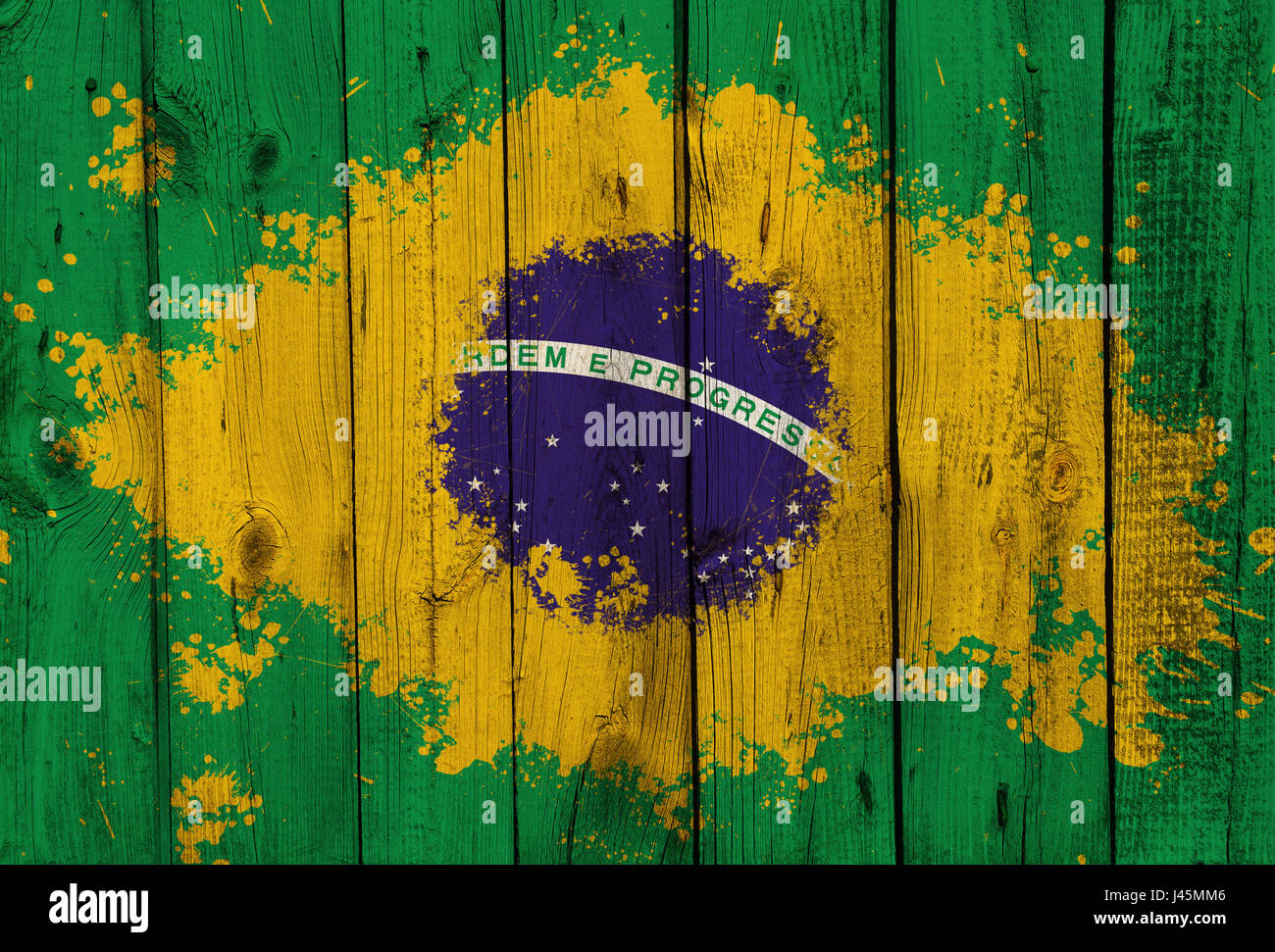 Brazil flag painted on old wooden wall Stock Photo - Alamy