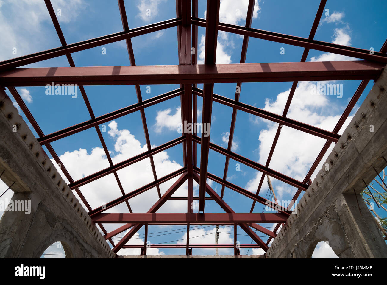 Structural steel beam on roof of building residential construction ...