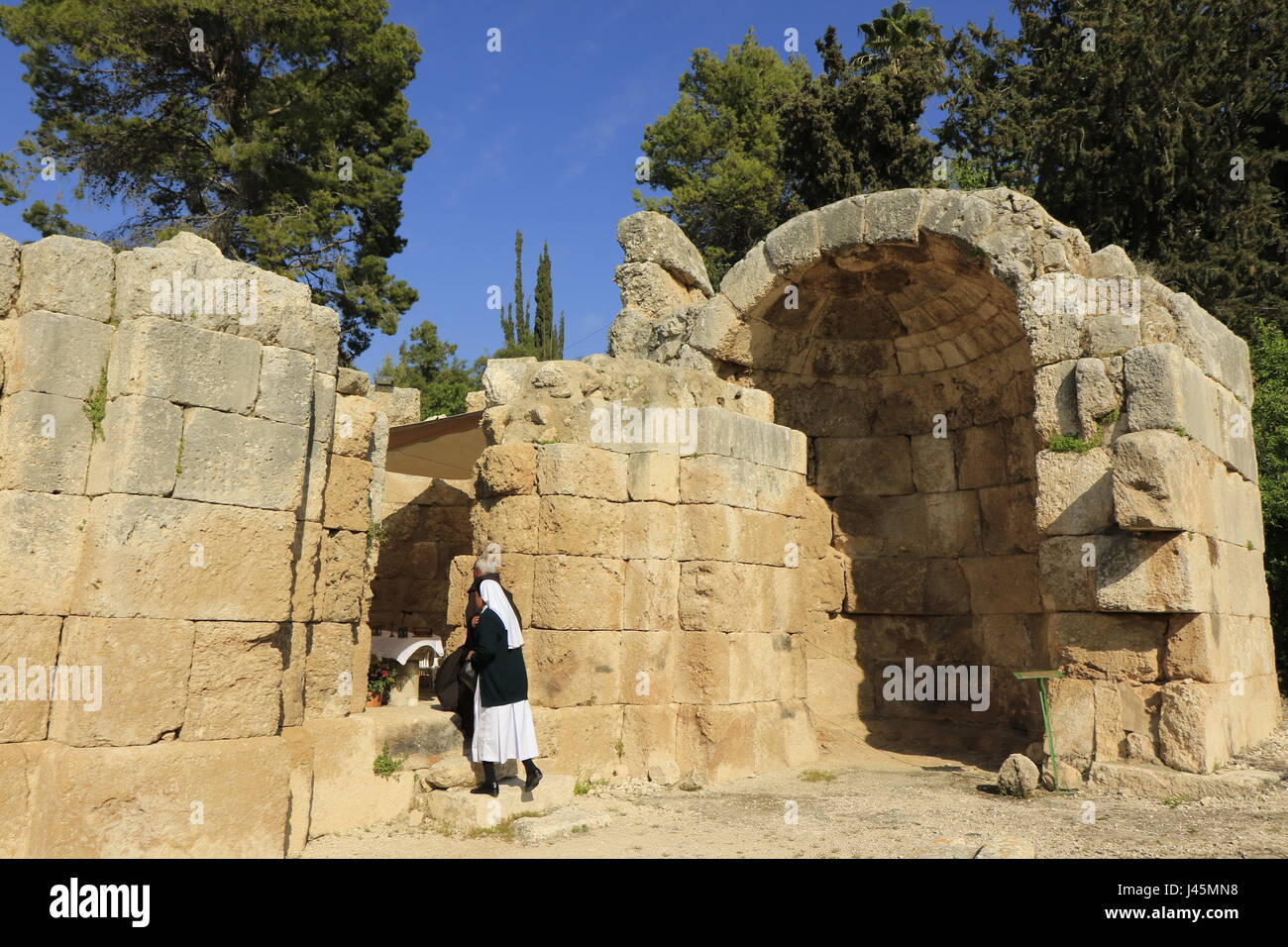 Israel, ruins of a Byzantine-Crusader Basilica at Emmaus-Nicopolis ...