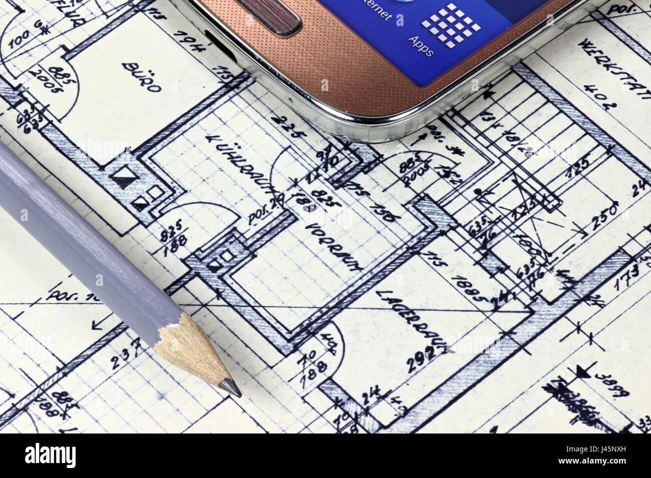 old German construction plan of a small private meat market Stock Photo ...