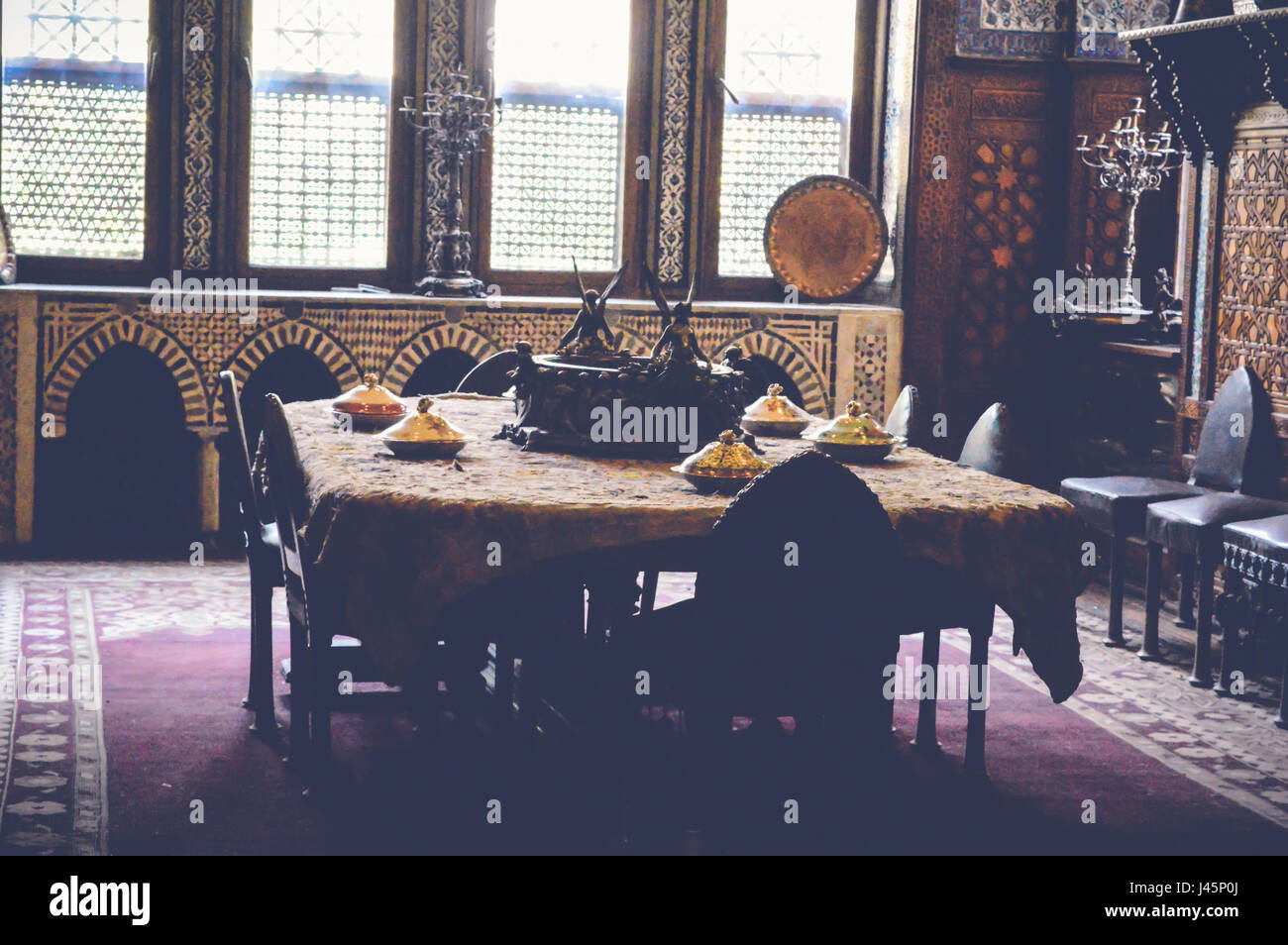 cairo, egypt, may 6, 2017: the dinning room inside residence hall of ...